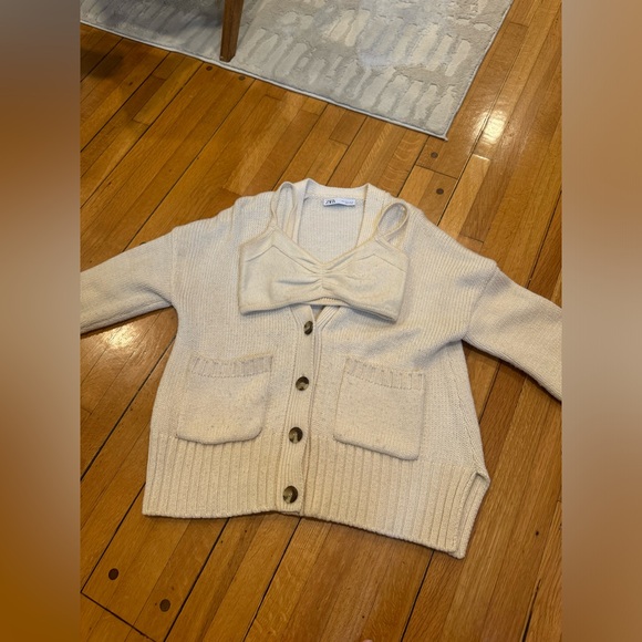 Zara | Sweaters | Zara Cream Knit Cardigan Matching Bra Size Small ...